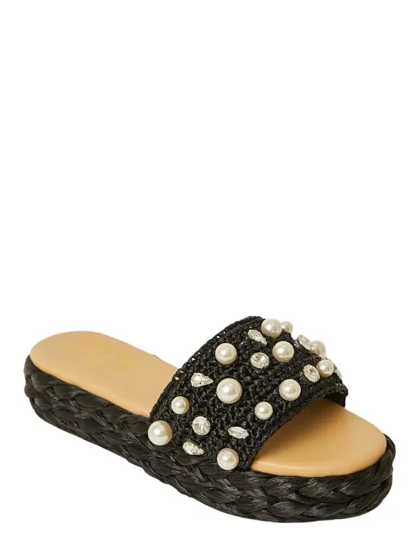 BTB LOS ANGELES Kota Crystal Espadrille Slide - Black