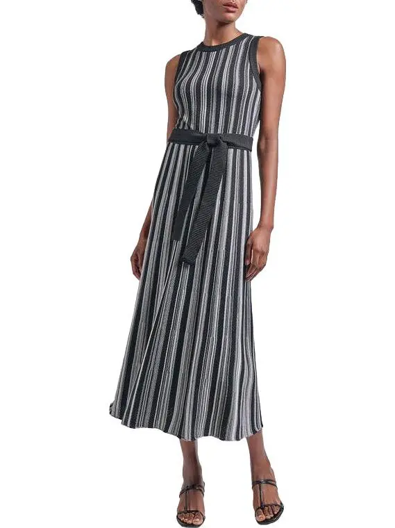 Misook Modern Fit Sleeveless Rib Knit Maxi Dress - Black/ White