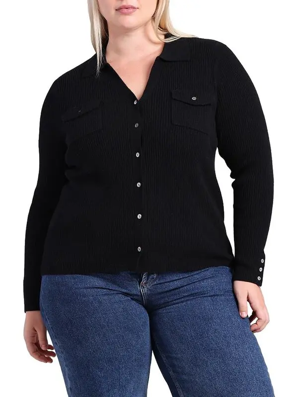 Minnie Rose Rib Cashmere Cardigan - Black