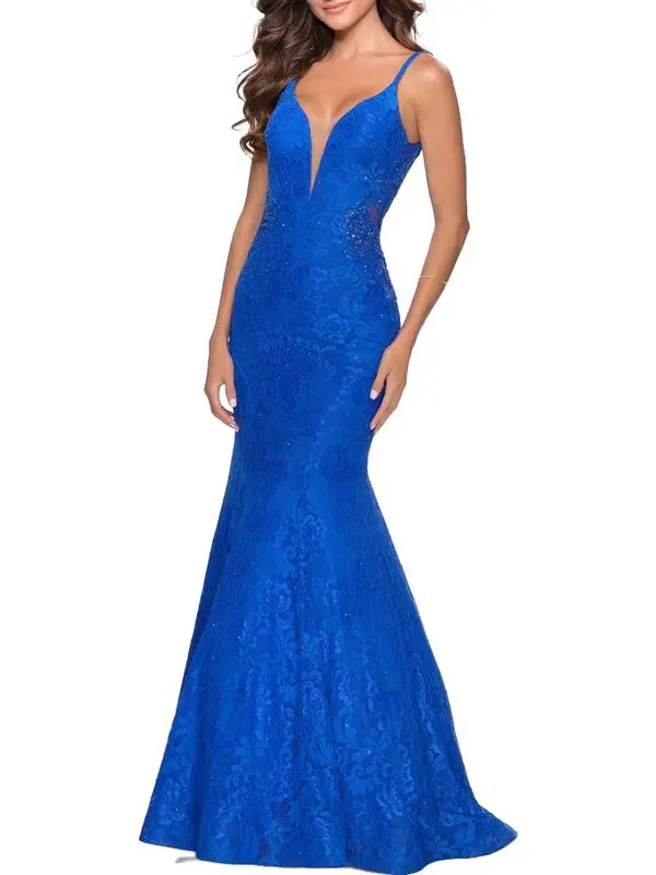 LABOMME Long Mermaid Lace Dress - Electric Blue