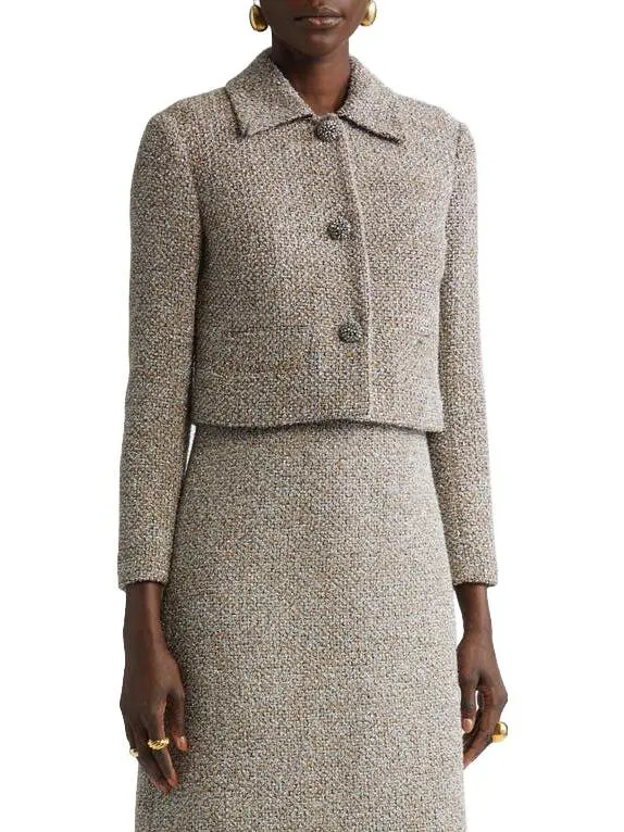 St. John Metallic Eyelash Tweed Jacket - Shadow/ Silver/ Khaki Multi