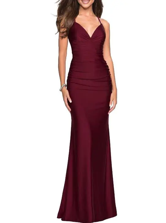 LABOMME Form Fitting Jersey Gown - Dark Berry