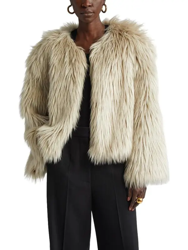 St. John Faux Fur Cropped Jacket - Mastic