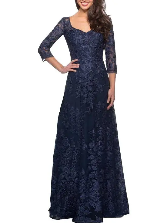 LABOMME Lace A-line Gown - Navy