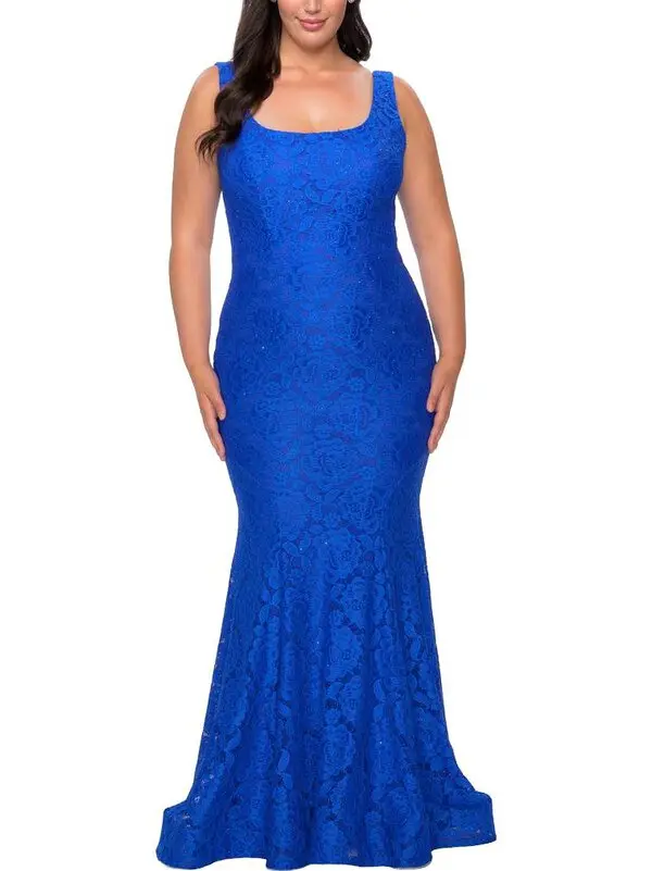 LABOMME Stretch Lace Gown With Beading - Royal Blue