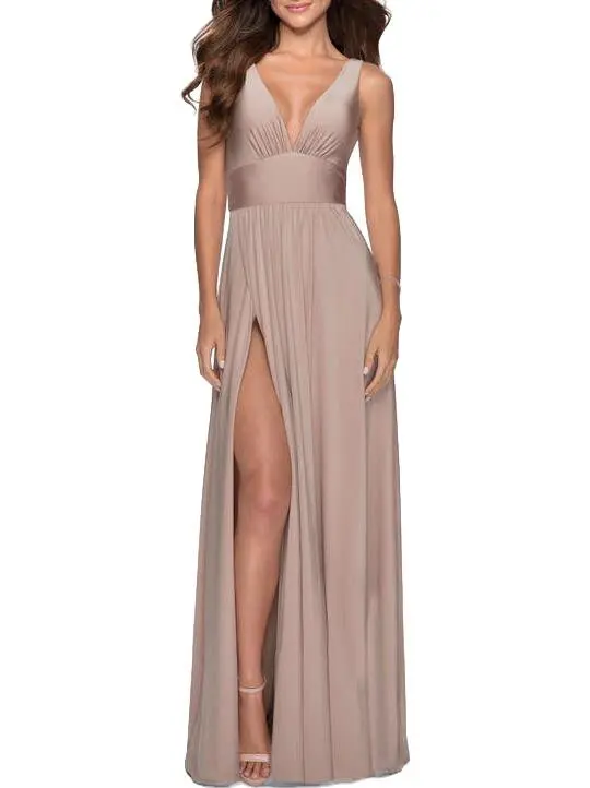 La Femme Empire Waist Gown - Nude