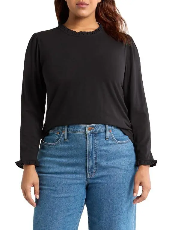 Caslon Ruffle Detail Knit Top - Black