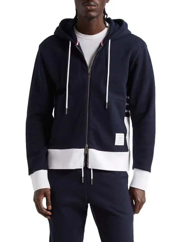 Thom Browne Engineered 4-bar Zip-up Hoodie - 415 Navy