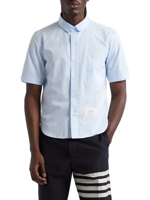 Thom Browne Straight Fit Cotton Poplin Button-up Shirt - Light Blue