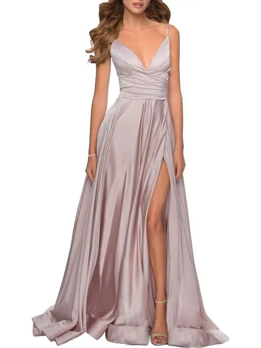 LABOMME Long Satin Dress With Slit - Mauve