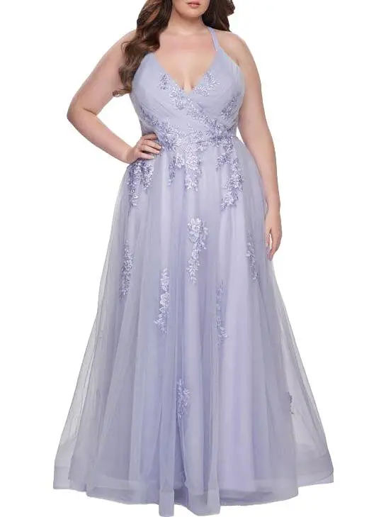 LABOMME A-line Gown With Floral Embroidery - Light Periwinkle