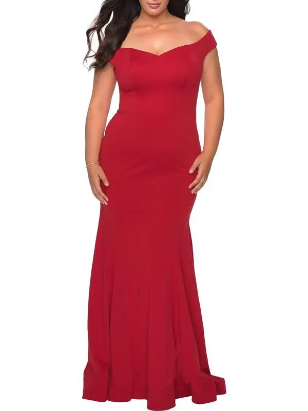 LABOMME Off-the-shoulder Jersey Gown - Red