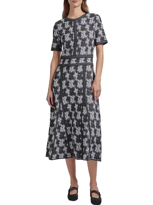 Misook Printed A-line Midi Dress - Black/ White