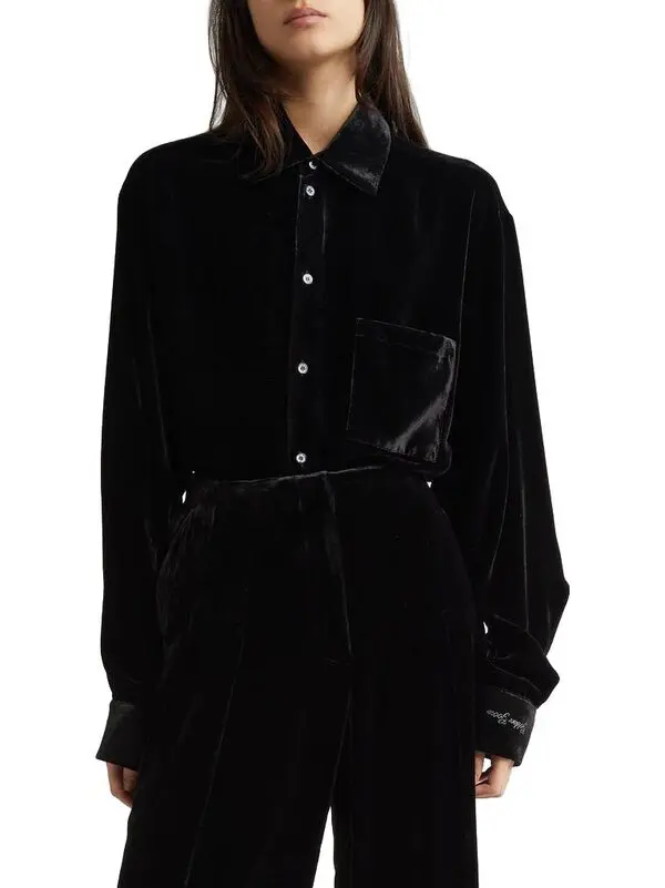 GOLDEN GOOSE Boxy Washed Velvet Button-up Shirt - Black
