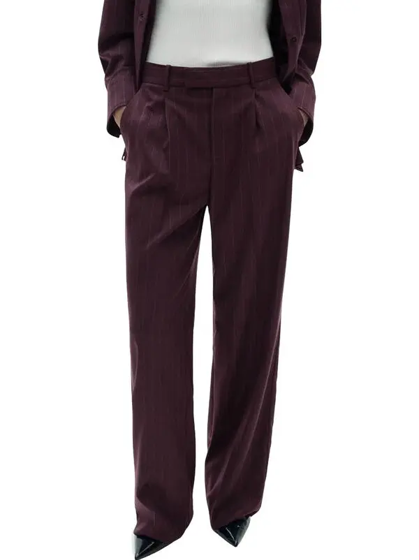 Mango Pleated Pinstripe Straight-leg Pants - Wine