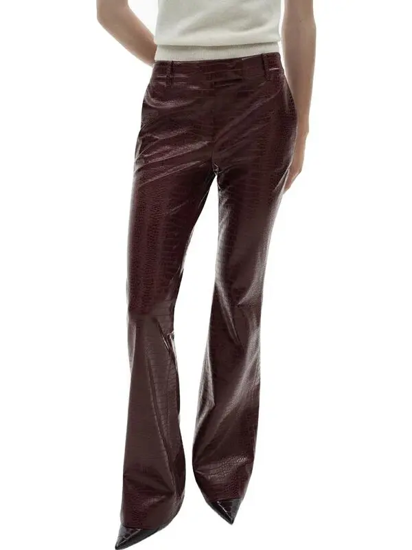 Mango Snake Embossed Faux Leather Flare Trousers - Burgundy
