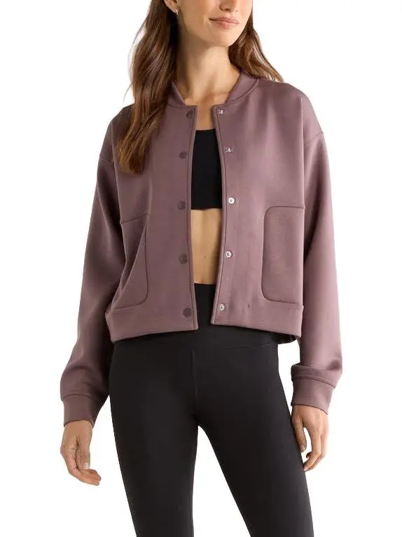 Zella Luxe Snap Front Jacket - Grey Plum