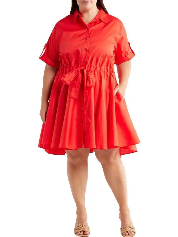 HARSHMAN Meadow Tie Waist Shirtdress - Poppy Red
