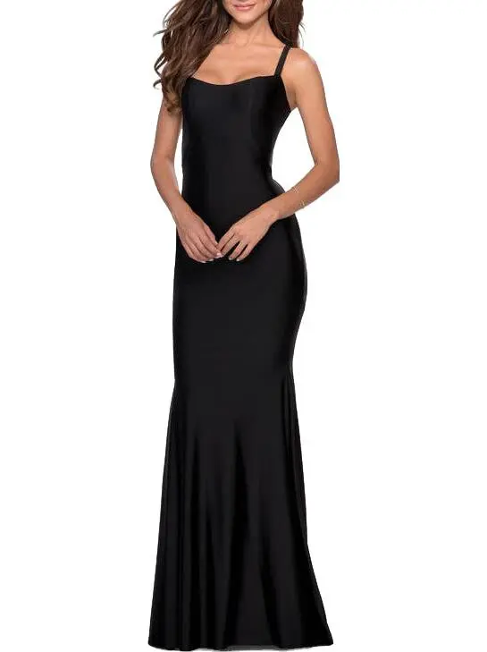 LABOMME Form Fitting Gown With Lace-up Back - Black