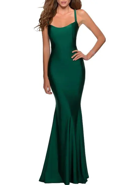 LABOMME Form Fitting Gown With Lace-up Back - Emerald