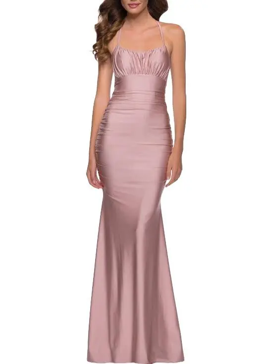 LABOMME Jersey Gown With Criss-cross Back - Mauve