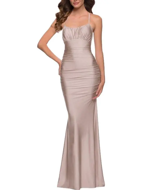 LABOMME Jersey Gown With Criss-cross Back - Nude