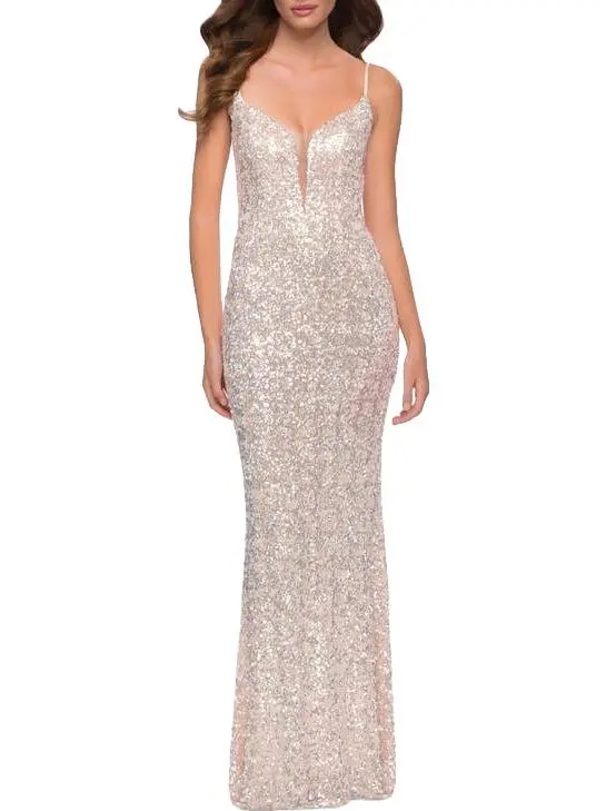 LABOMME Sequin Gown With Open Back - Champagne