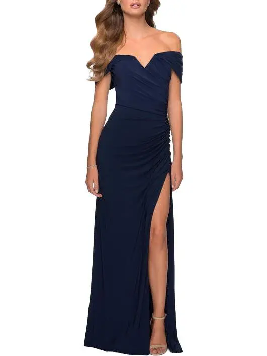 LABOMME Off-the-shoulder Jersey Gown - Navy
