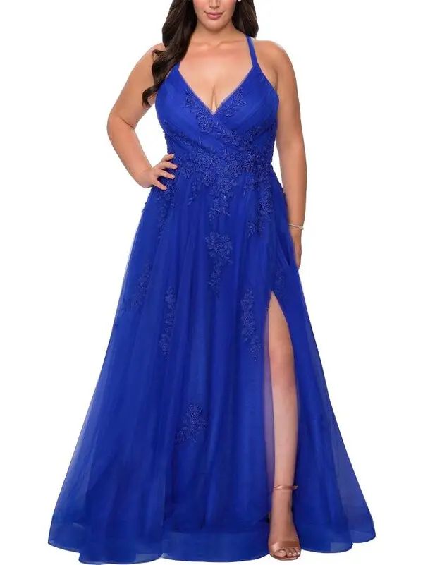 LABOMME A-line Tulle Gown With Floral Detailing - Royal Blue