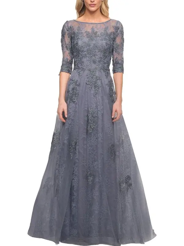 LABOMME Lace And Tulle A-line Gown - Slate