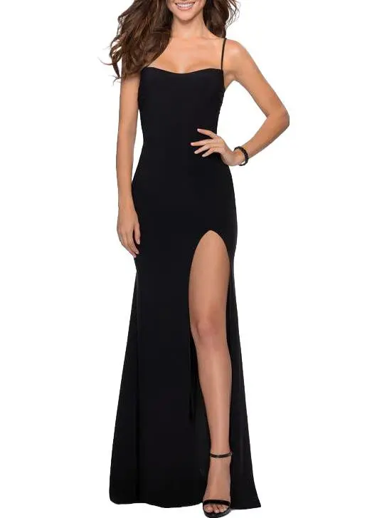 LABOMME Jersey Dress With Lace-up Back - Black