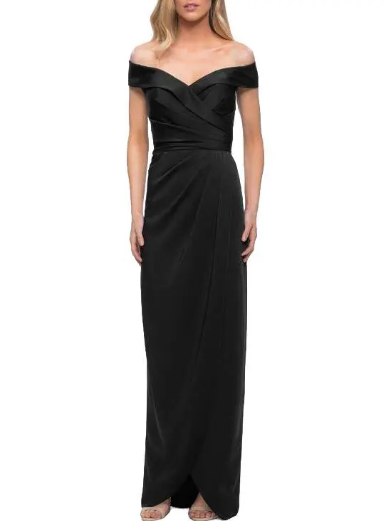 LABOMME Long Jersey Dress With Ruching And Cap Sleeves - Black