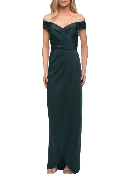 LABOMME Long Jersey Dress With Ruching And Cap Sleeves - Emerald