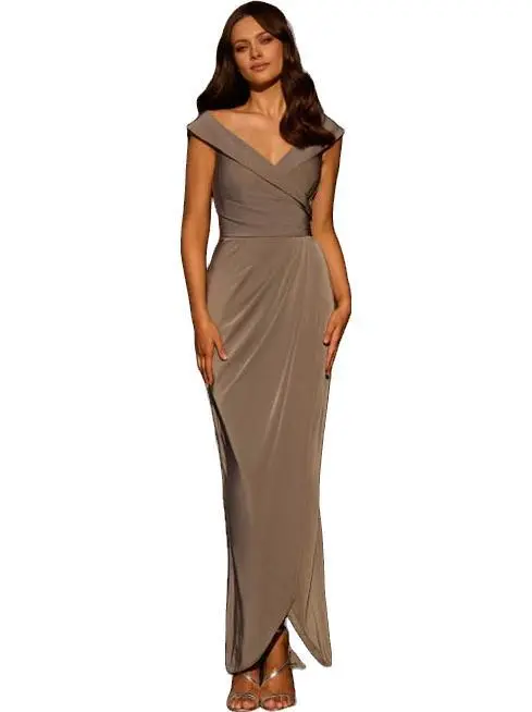 LABOMME Long Jersey Dress With Ruching And Cap Sleeves - Pewter
