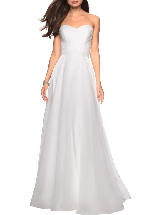 LABOMME Strapless Chiffon Gown - White