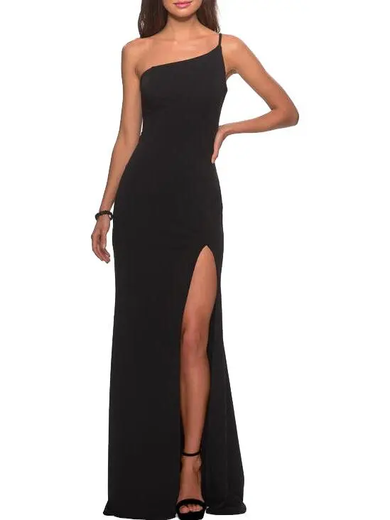 LABOMME One-shoulder Column Gown - Black