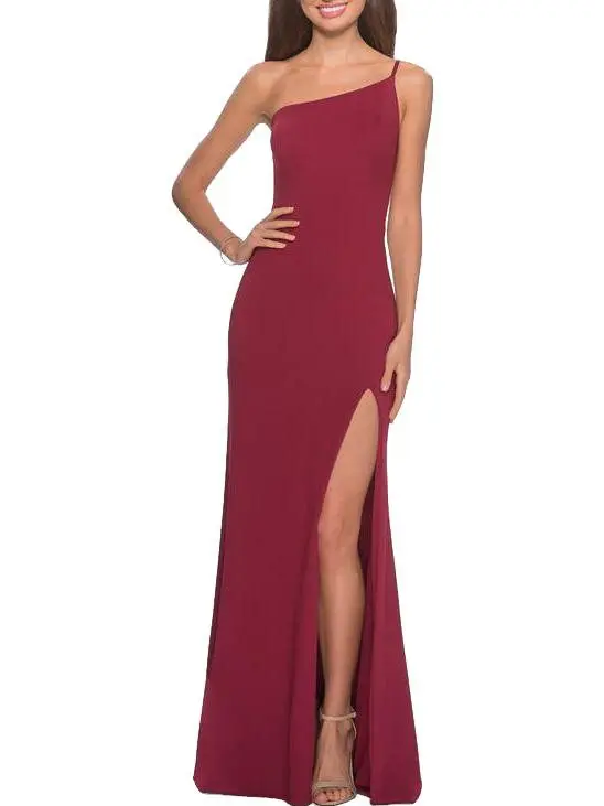 LABOMME One-shoulder Column Gown - Burgundy