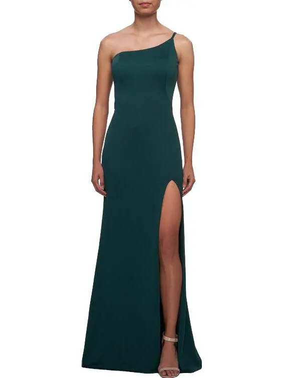 La Femme One-shoulder Column Gown - Emerald