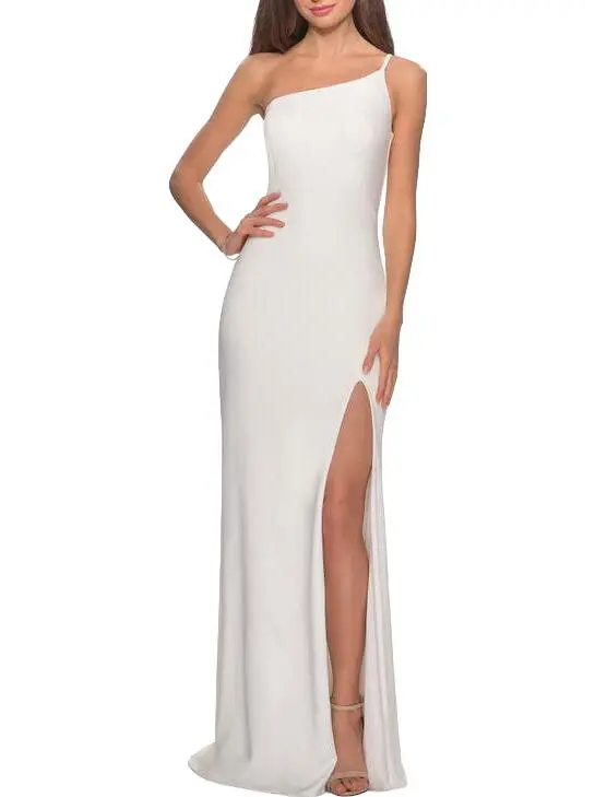 LABOMME One-shoulder Column Gown - White