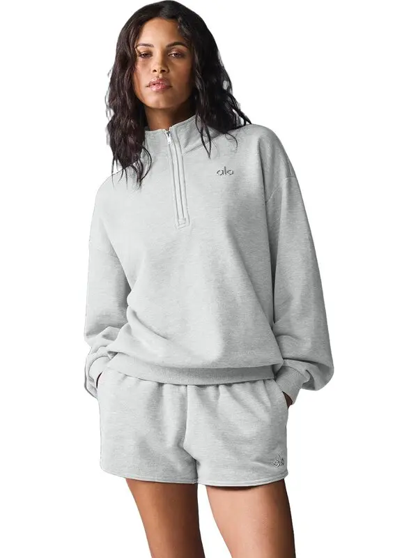 Alo Yoga Accolade 1/4 Zip Pullover Top - Athletic Heather Grey