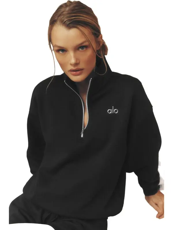 Alo Yoga Accolade 1/4 Zip Pullover Top - Black
