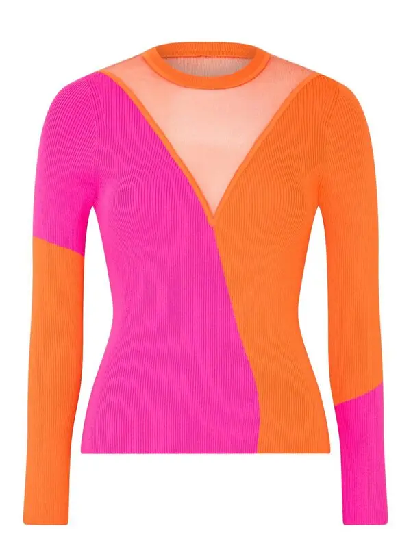 MILLY Color Block Graphic Top - Coral/pink