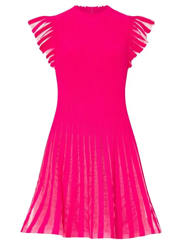 MILLY Knit Mini Dress With Flutter Sleeves - Pink