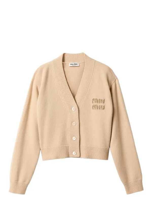Miu Miu Embroidered Cashmere Cardigan - Albino White