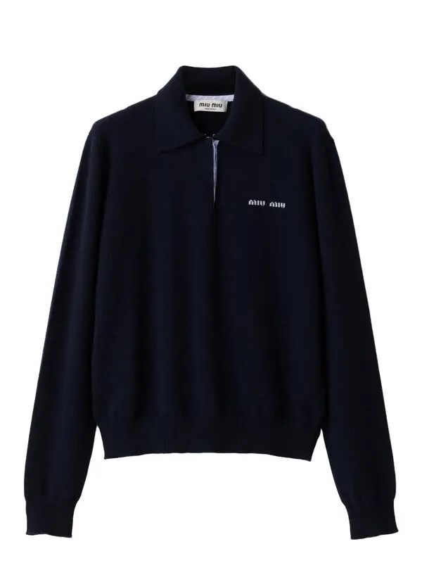 Miu Miu Cashmere Polo Sweater - Navy