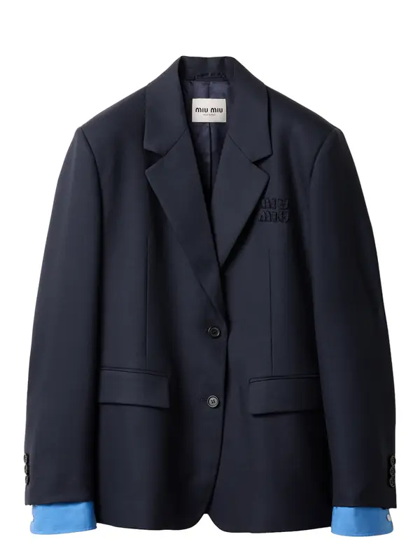 Miu Miu Single-breasted Gabardine Jacket - Navy