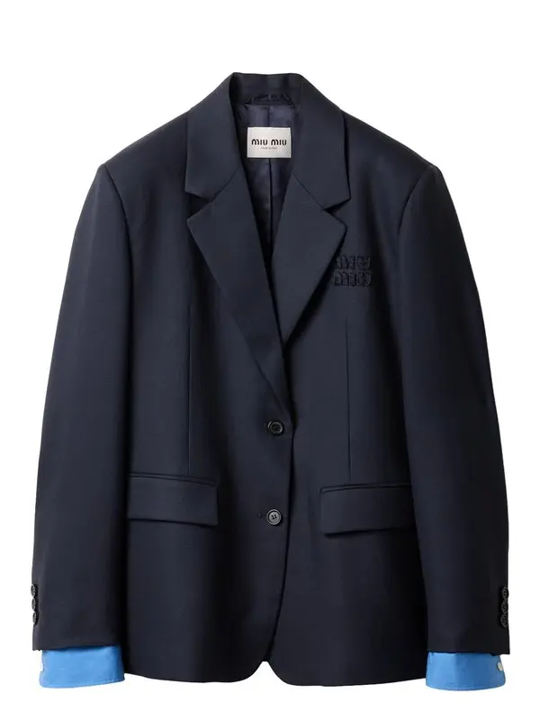 Miu Miu Single-breasted Gabardine Jacket - Navy