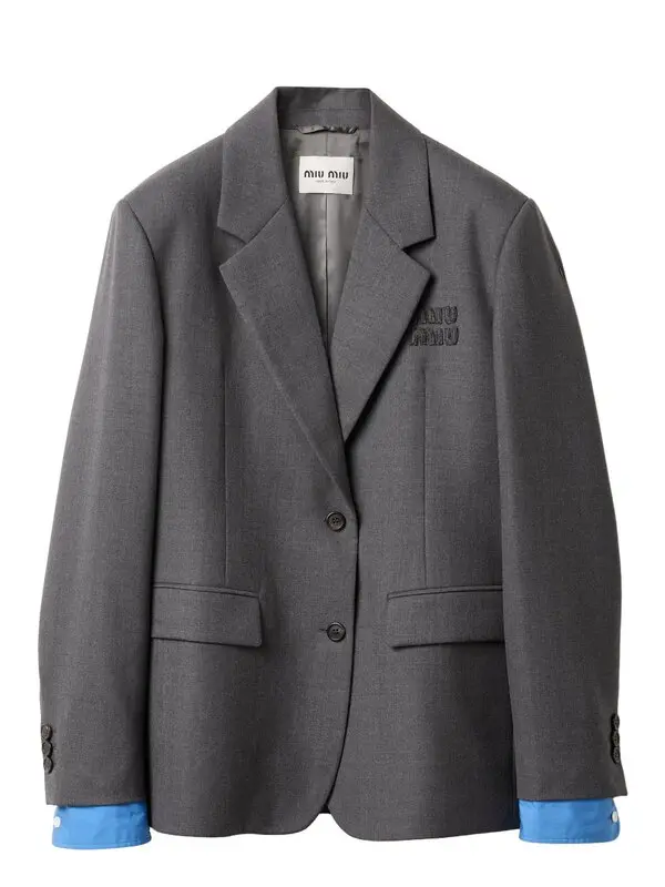Miu Miu Single-breasted Gabardine Jacket - Anthracite Gray