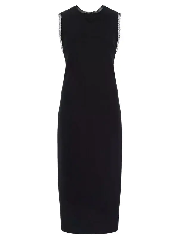 Prada Lace-trimmed Crepe Midi Dress - Black