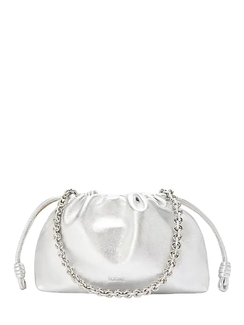 Loewe Flamenco Metallic Medium Shoulder Bag - Silver